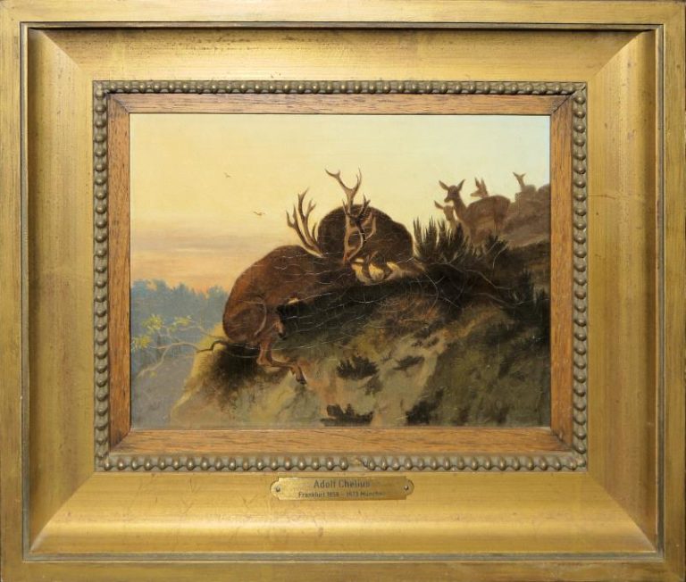 0245-Adolf Chelius, Brünftiges Rotwild, Ölgemälde, gerahmt – K&K ...