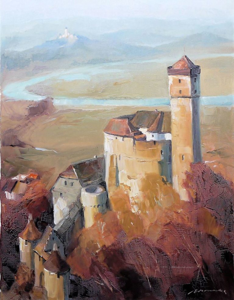 0341-Rudolf Warnecke, Zwei Landschafften mit Burgen, Ölgemälde, einmal ...